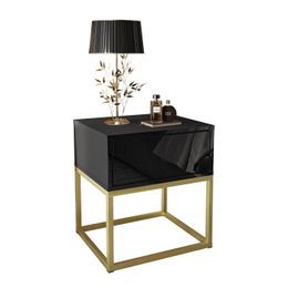 NACHTTISCH BLANCO GOLD II auf goldenem Gestell Schwarz Hochglanz