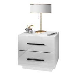 NACHTTISCH LINA LUX mit Griffen und Hochglanzplatte, LED &ndash; Griffe: Schwarz