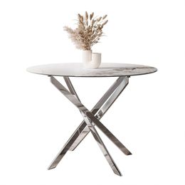 ESSTISCH BEIRA Runder Tisch 90 cm mit Keramikplatte und Chrom Tischbeine
