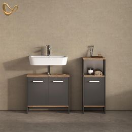 BADEZIMMERM&Ouml;BEL-SET Amalfi Anthrazit/Goldkraft Eiche 2 Teile
