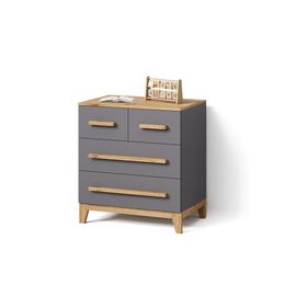 KOMMODE Mailo Grau/Artisan 80 x 88 cm mit 4 Schubladen