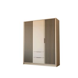 KLEIDERSCHRANK NELA, dreit&uuml;rig mit Lamellen, 155 cm, Kaschmir/Schwarz
