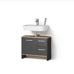 WASCHBECKENUNTERSCHRANK Amalfi Anthrazit/Goldkraft Eiche 70.2 x 57 cm mit 2 Schubladen und 1 T&uuml;r