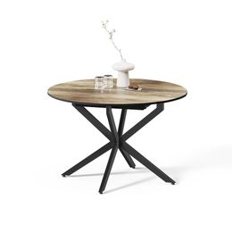 ESSTISCH Firenze Schwarz/Eiche rustikal 120 x 120 cm ausziehbar