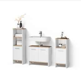 BADM&Ouml;BEL-SET Amalfi Wei&szlig;/Goldkraft Eiche 3-teilig