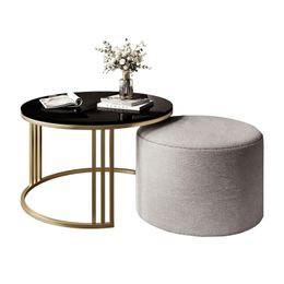 COUCHTISCH mit Hocker LORI Hochglanz geb&uuml;rstetes Gold/Schwarz gl&auml;nzend/Perfect Harmony 82