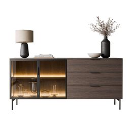 SIDEBOARD LINEA LOFT mit LED-Beleuchtung Eiche + Schwarz