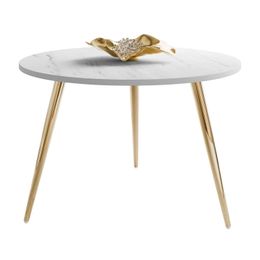 COUCHTISCH SOLEIL II aus Wei&szlig; Marmor auf goldenen Beinen