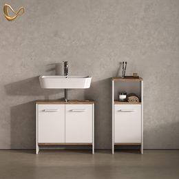 BADEZIMMERM&Ouml;BEL-SET Amalfi Wei&szlig;/Goldkraft Eiche 2 Teile