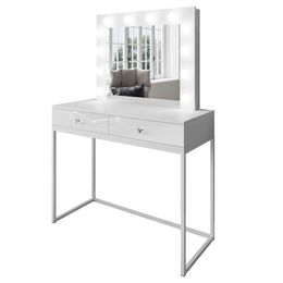 SCHMINKTISCH BLANCO LOFT mit Spiegel und Beleuchtung Wei&szlig; Hochglanz Kristallgriff