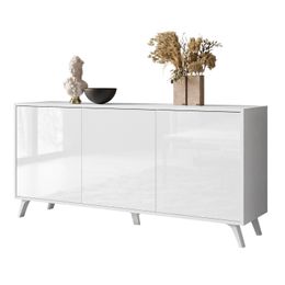 SIDEBOARD SANAYI auf wei&szlig;en Beinen, Hochglanz Wei&szlig;/Wei&szlig;e Beine