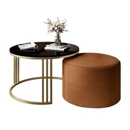 COUCHTISCH mit Hocker LORI Hochglanz geb&uuml;rstetes Gold/gl&auml;nzender Kaschmir/Perfect Harmony 52