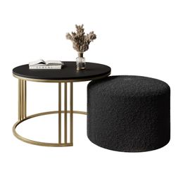 COUCHTISCH mit Hocker LORI MAT geb&uuml;rstetes Gold/schwarz matt/Coral 60