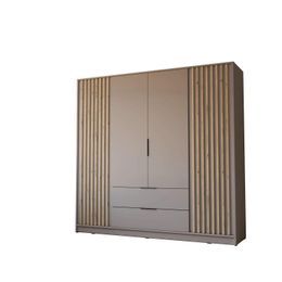 KLEIDERSCHRANK NELA, viert&uuml;rig mit Lamellen, 206 cm, Grau/Artisan