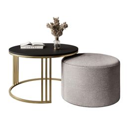COUCHTISCH mit Hocker LORI MAT geb&uuml;rstetes Gold/schwarz matt/Perfect Harmony 82