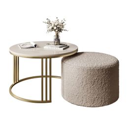 COUCHTISCH mit Hocker LORI Hochglanz geb&uuml;rstetes Gold/gl&auml;nzender Kaschmir/Coral 50