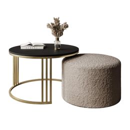 COUCHTISCH mit Hocker LORI MAT geb&uuml;rstetes Gold/schwarz matt/Coral 50