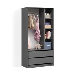 KINDERKLEIDERSCHRANK Trento Anthrazit 100 x 200 cm mit 2 Schubladen