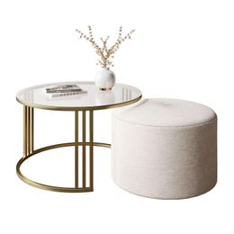 COUCHTISCH mit Hocker LORI GLASS geb&uuml;rstetes Gold/transparentes Glas/Perfect Harmony 01