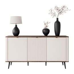 KOMMODE f&uuml;r das Schlafzimmer AUTUMN 3D mit geriffelter Front, Kaschmir / Nussbaum
