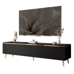 TV-LOWBOARD AURORA Schwarz Matt mit gerade Goldchrom Fu&szlig;e
