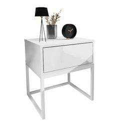 NACHTTISCH BLANCO LOFT Wei&szlig; Hochglanz auf wei&szlig;em Gestell PUSH OPEN