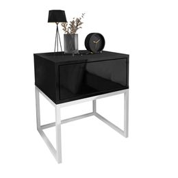 NACHTTISCH BLANCO LOFT Schwarz Hochglanz auf wei&szlig;em Gestell PUSH OPEN