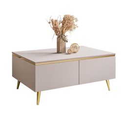 COUCHTISCH AURORA mit Staufach Kaschmir mit schr&auml;ge Goldchrom Fu&szlig;e