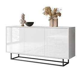 SIDEBOARD SANAYI auf schwarzem Gestell, Hochglanz Wei&szlig;