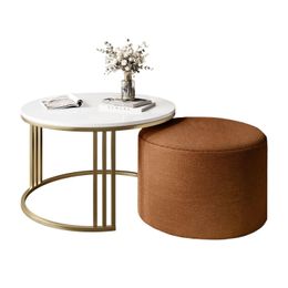 COUCHTISCH mit Hocker LORI Hochglanz geb&uuml;rstetes Gold/wei&szlig;er Glanz/Perfect Harmony 52