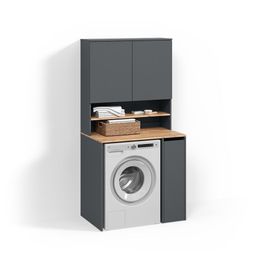 WASCHMASCHINENSCHRANK Paolina Anthrazit/Goldkraft Eiche 93.6 x 88.2 cm 2 Teile mit Regal