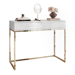 KONSOLE BLANCO mit Schubladen GOLD CHROM Wei&szlig; Hochglanz PUSH OPEN