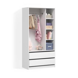 KINDERKLEIDERSCHRANK Trento Wei&szlig; 100 x 200 cm mit 2 Schubladen