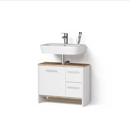 WASCHBECKENUNTERSCHRANK Amalfi Wei&szlig;/Goldkraft Eiche 70.2 x 57 cm mit 2 Schubladen und 1 T&uuml;r
