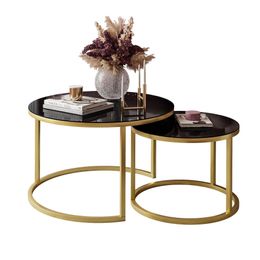 COUCHTISCH 2-in-1 CIRI GLASS mit Glasplatte matt gold