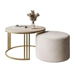 COUCHTISCH mit Hocker LORI MAT geb&uuml;rstetes Gold/Kaschmir matt/Perfect Harmony 01