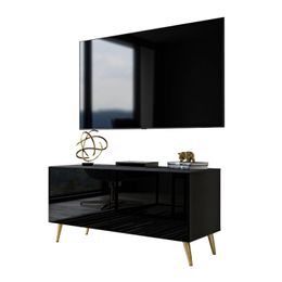 TV-ELEMENT AURA 100 Schwarz Hochglanz mit LED-Beleuchtung &ndash; Beinfarbe: Gold