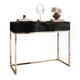 KONSOLE BLANCO mit Schubladen GOLD CHROM Schwarz Hochglanz PUSH OPEN