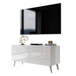TV-ELEMENT AURA 100 Wei&szlig; Hochglanz mit LED-Beleuchtung &ndash; Beinfarbe: Chrom