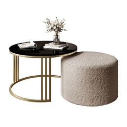 COUCHTISCH mit Hocker LORI Hochglanz geb&uuml;rstetes Gold/Schwarz gl&auml;nzend/Coral 50