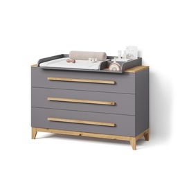 WICKELKOMMODE Mailo Grau/Artisan XL mit 3 Schubladen