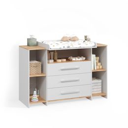 WICKELKOMMODE Torino Wei&szlig;/Goldkraft Eiche mit 3 Schubladen