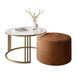 COUCHTISCH mit Hocker LORI GLASS geb&uuml;rstetes Gold/transparentes Glas/Perfect Harmony 52