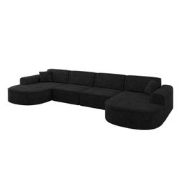 WOHNLANDSCHAFT MARI-U2 - 388x171x79 cm Schwarz Velours