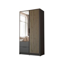 KLEIDERSCHRANK NELA, zweit&uuml;rig mit Lamellen und Spiegel, 105 cm, Graphit/Artisan