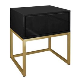 NACHTTISCH BLANCO GOLD auf goldenem Gestell Schwarz PUSH OPEN