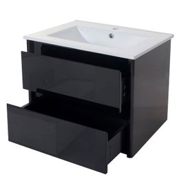 MCW WASCHBECKEN+UNTERSCHRANK Hochglanz Schwarz, Reinwei&szlig;
