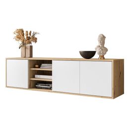TV-ELEMENT SANAYI H&auml;ngend mit Regalen Eiche Artisan/Wei&szlig;