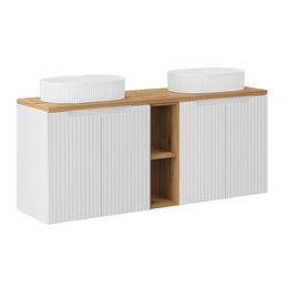 DOPPELWASCHTISCH 140.4cm Riva Wei&szlig; und Holz
