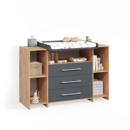 WICKELKOMMODE Torino Anthrazit/Sonoma XL mit Schubladen